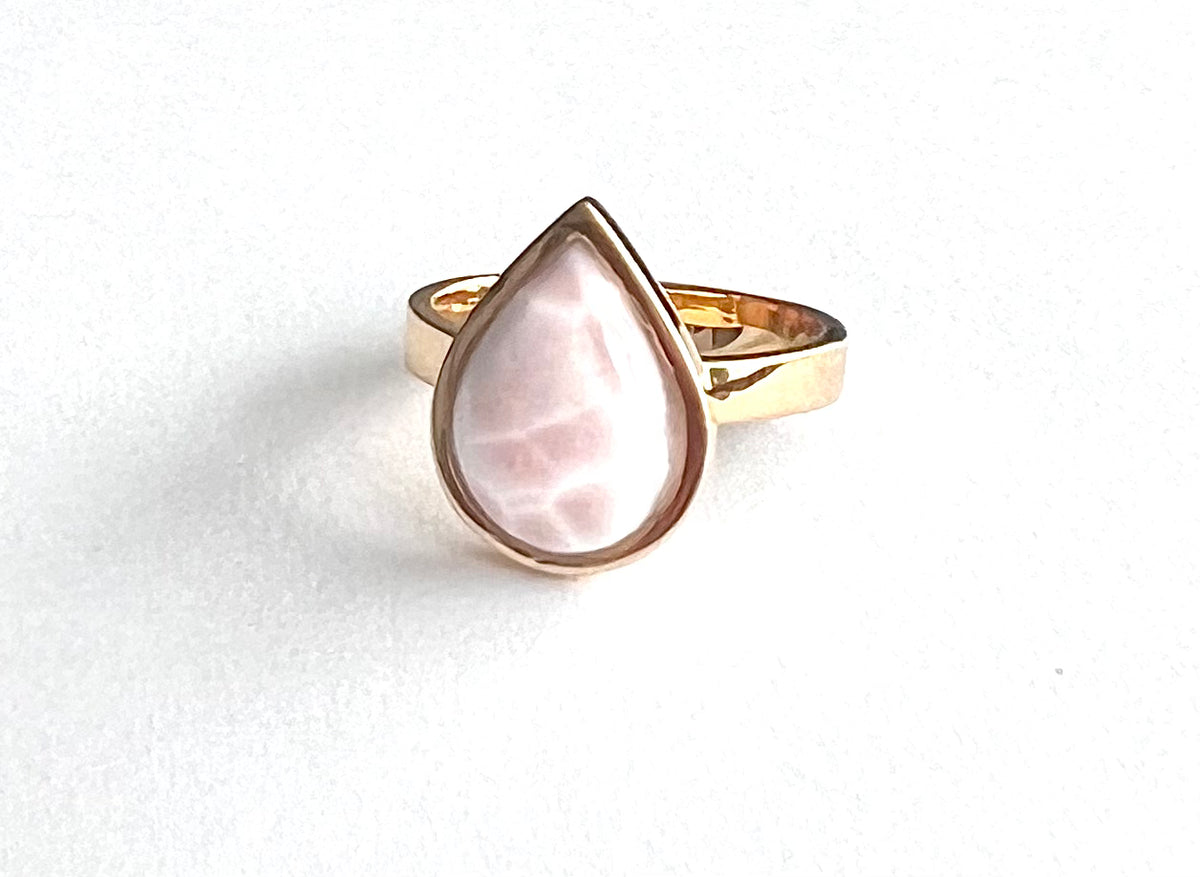 Pink Larimar Goddess Ring. A meaningful ring inspired by soft sunset h ...